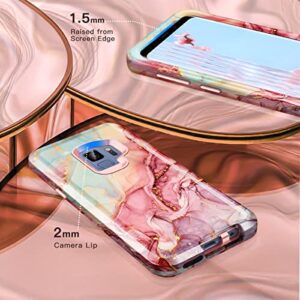 Btscase Compatible with Samsung Galaxy S9 Case, Marble Pattern 3 in 1 Heavy Duty Shockproof Full Body Hard PC+Soft Silicone Drop Protective Women Girls Cover for Samsung Galaxy S9 (2018), Rose Gold