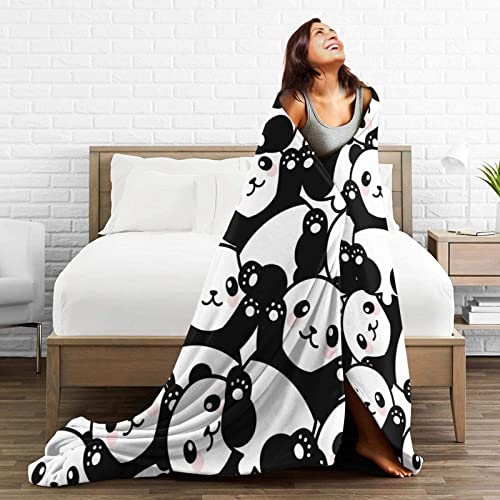 Cute Pandas Flannel Throw Blanket Warm Plush Cozy Soft Fleece Blankets for Sofa Couch Bed Office Camping All Seasons