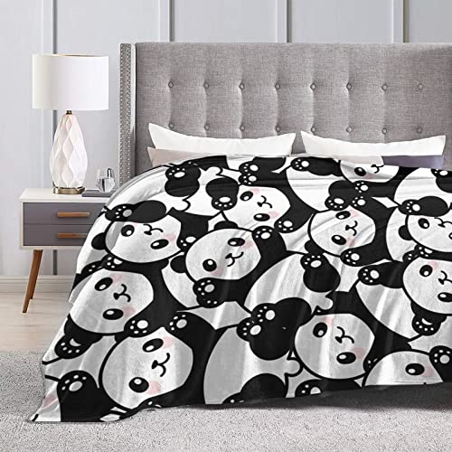 Cute Pandas Flannel Throw Blanket Warm Plush Cozy Soft Fleece Blankets for Sofa Couch Bed Office Camping All Seasons