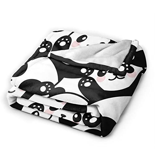 Cute Pandas Flannel Throw Blanket Warm Plush Cozy Soft Fleece Blankets for Sofa Couch Bed Office Camping All Seasons