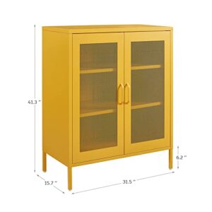 SPACEROCK Storage Cabinet Kitchen Buffet Pantry 40“ Stylish Metal Pantry Cabinet with 2 Mesh Doors, Suitable for Office, Dining Room, Living Room, Yellow