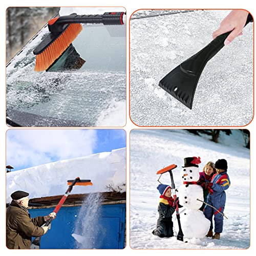 FOVAL 47.2" Extendable Snow Brush and Wider Ice Scraper (4.73" Width) with 360° Pivoting Brush Head, Snow Removal Tool Car Brush with Comfortable Foam Grip for Car Windshield, Trucks, SUVs