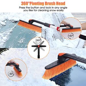 FOVAL 47.2" Extendable Snow Brush and Wider Ice Scraper (4.73" Width) with 360° Pivoting Brush Head, Snow Removal Tool Car Brush with Comfortable Foam Grip for Car Windshield, Trucks, SUVs