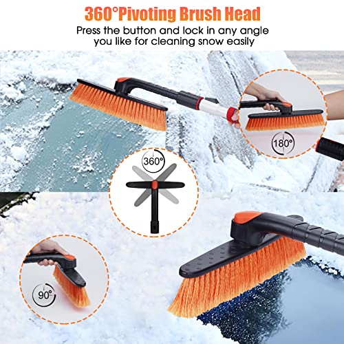 FOVAL 47.2" Extendable Snow Brush and Wider Ice Scraper (4.73" Width) with 360° Pivoting Brush Head, Snow Removal Tool Car Brush with Comfortable Foam Grip for Car Windshield, Trucks, SUVs