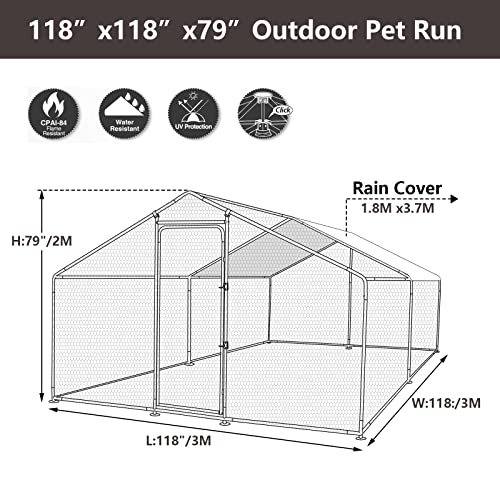 JOVNO Large Metal Chicken Coop Cage Walk-in Enclosure Poultry Hen Run House Playpen Exercise Pen Outdoor Yard Poultry Pet Hutch with Weather Proof Cover