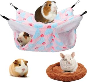 2 pcs guinea pig hamster hanging hammock and warm bed soft mat set hamster mats for hedgehog chinchilla small pet cage hammock hideout tunnel cave rat ferret squirrel bearded dragon small pet-pink