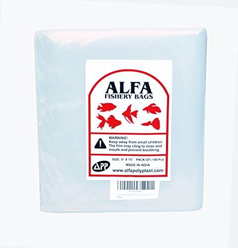 ALFA Fishery Bags Round Corners Bottom Leak Proof Clear Plastic Fish Bags Size 9 Inches for Marine and Tropical Fish Transport 2 mil. (9" x 15" / 100 Pack)