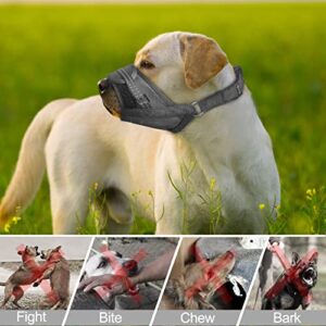 Dog Muzzle, Soft Dog Muzzle with Reflective Strip Breathable Mesh Large Dog Muzzle Prevent Biting Barking Chewing No Bark Dog Muzzle for Large Medium Small Sized Dog Outside Walking Grooming