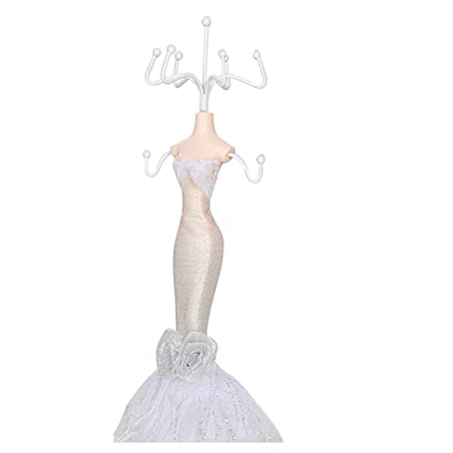 USHOBE Doll Jewelry Display Stand Tower: Necklace Jewelry Holder Display Jewelry Holder in Sequin Ruffle Gown Earring Necklace Bracelet Rings Organizer