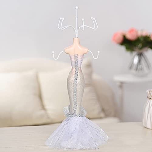 USHOBE Doll Jewelry Display Stand Tower: Necklace Jewelry Holder Display Jewelry Holder in Sequin Ruffle Gown Earring Necklace Bracelet Rings Organizer