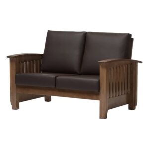 bowery hill traditional faux leather/hardwood loveseat in dark brown