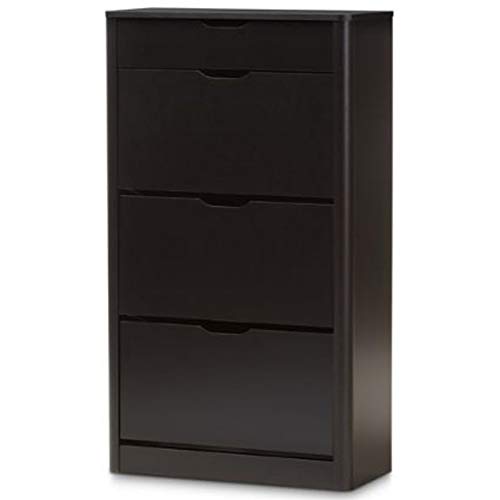 BOWERY HILL Contemporary 4 Drawer Shoe Cabinet in Black Finish