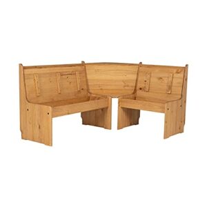 Riverbay Furniture Pine Wood Indoor 3 Piece Kitchen Corner Table Booth Bench Breakfast Dining Nook Set in Natural