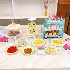 Pobbaami 3 Tier Cupcake Stand Ice Cream Truck Van Cake Stand Display Decor Cars Cupcake Stand Paper Holder for Theme Birthday Party Cart Table Centerpiece Decorations Kids Baby Shower Favors Supplies