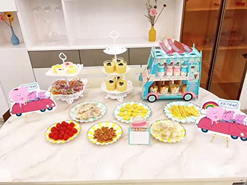 Pobbaami 3 Tier Cupcake Stand Ice Cream Truck Van Cake Stand Display Decor Cars Cupcake Stand Paper Holder for Theme Birthday Party Cart Table Centerpiece Decorations Kids Baby Shower Favors Supplies