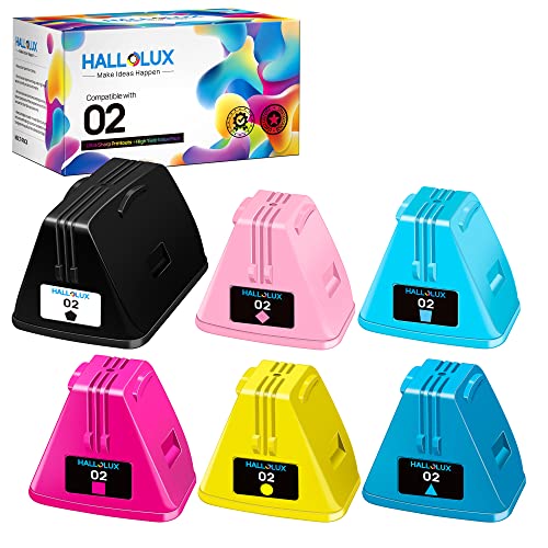 HALLOLUX 02 Ink Cartridge Replacement for HP 02 Ink Cartridge to Compatible with Photosmart 8250 C6180 C6280 C7200 C7250 C7280 C8180 D7360 D7460 Printers (6-Pack)