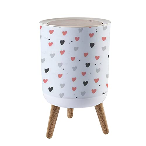 Small Round Trash Can Patterns with red and Grey Hearts with Recycle Bins with Press Top Lid Dog Proof Wastebasket for Kitchen Bathroom Bedroom Office 7L/1.8 Gallon