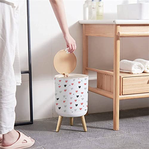 Small Round Trash Can Patterns with red and Grey Hearts with Recycle Bins with Press Top Lid Dog Proof Wastebasket for Kitchen Bathroom Bedroom Office 7L/1.8 Gallon