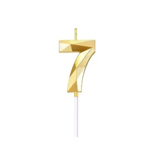 golden number 7 candles 3d diamond shape happy birthday cake topper numeral candles for birthday party wedding decoration reunions theme party