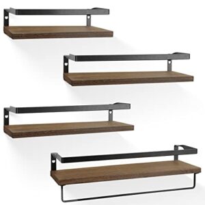 fixwal 4 set floating shelves bathroom shelves wall mounted storage shelves with towel bar for living room kitchen bedroom bathroom office over toilet