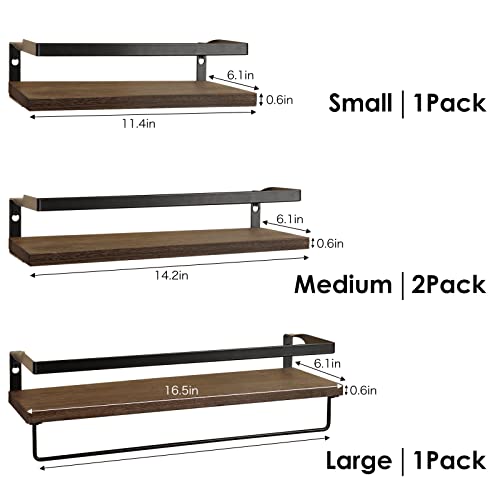 Fixwal 4 Set Floating Shelves Bathroom Shelves Wall Mounted Storage Shelves with Towel Bar for Living Room Kitchen Bedroom Bathroom Office Over Toilet