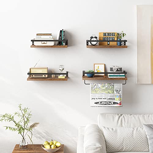 Fixwal 4 Set Floating Shelves Bathroom Shelves Wall Mounted Storage Shelves with Towel Bar for Living Room Kitchen Bedroom Bathroom Office Over Toilet