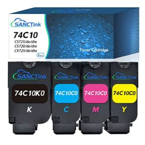 sanctink remanufactured toner cartridge replacement for lexmark cs725 cx725 cs720 cs720de cs720dte cs725de cs725dte cx725de cx725dte printer 74c10k0 74c10c0 74c10m0 74c10y0 (4 pack)