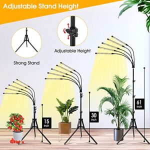 wolezek Grow Light with Stand, [5-Heads] LED Grow Lights for Indoor Plants Full Spectrum, Plant Grow Lamp 3000K 6500K 660nm, 4/8/12H Auto Timer, 12V 3A DC Adapter, Tripod 15-61in