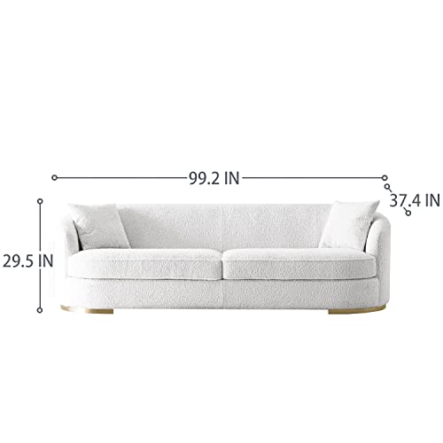 Acanva Wool-Like Upholstered Sofa for Living Room with Metal Base, Contemporary Style with Removable Padded, 99”W Couch, White