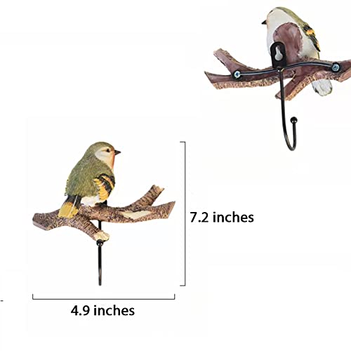 Resin Wall-Mounted Coat Rack ,Realistic Birds Standing on The Branch, Creative Pastoral Style Clothes/Key Hook