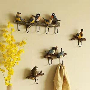 Resin Wall-Mounted Coat Rack ,Realistic Birds Standing on The Branch, Creative Pastoral Style Clothes/Key Hook