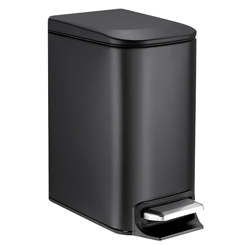 Doyingus Small Bathroom Trash Can with Lid Soft Close 1.6 Gal Stainless Steel Slim Garbage Can with Inner Wastebasket for Bedroom, Powder Room, Craft Room, Office, Kitchen (Black)