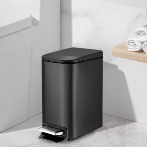 Doyingus Small Bathroom Trash Can with Lid Soft Close 1.6 Gal Stainless Steel Slim Garbage Can with Inner Wastebasket for Bedroom, Powder Room, Craft Room, Office, Kitchen (Black)