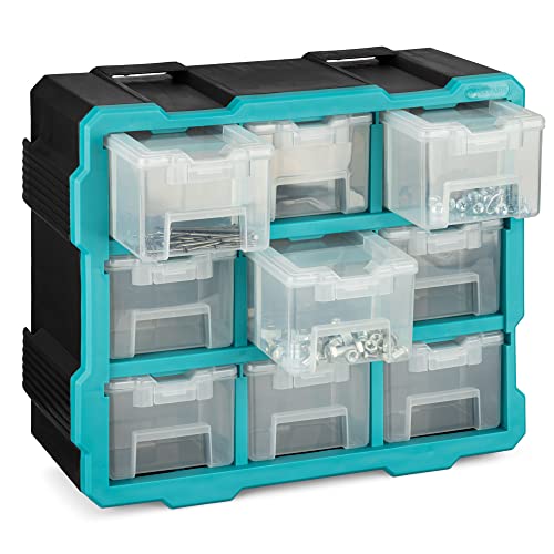 Navaris Modular Storage Organizer Drawers - Plastic Drawer Box Compartment Set for Screws Nails Small Tool Parts - Garage Shed Storage Bins - 9 Closed