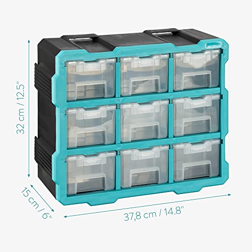 Navaris Modular Storage Organizer Drawers - Plastic Drawer Box Compartment Set for Screws Nails Small Tool Parts - Garage Shed Storage Bins - 9 Closed