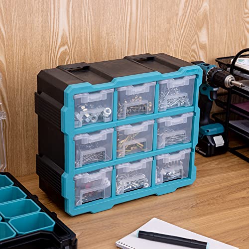 Navaris Modular Storage Organizer Drawers - Plastic Drawer Box Compartment Set for Screws Nails Small Tool Parts - Garage Shed Storage Bins - 9 Closed