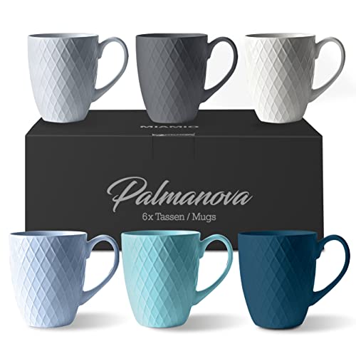 MIAMIO - Coffee Mugs set of 6 / Coffee Cups - 6 x 12 Oz Ceramic Mugs - Large Coffee Mugs - Microwave & Dishwasher safe - Palmanova Collection (Blue)