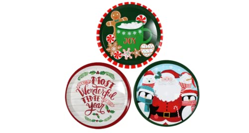 Large Round Christmas Platters 13.75 in. for Holiday Settings Set of 3