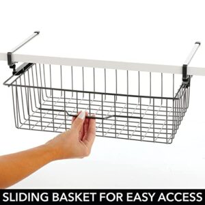 mDesign Large Metal Wire Hanging Pullout Drawer Basket - Sliding Under Shelf Storage Organizer - Attaches to Shelving - Easy Install - 4 Pack - Graphite Gray