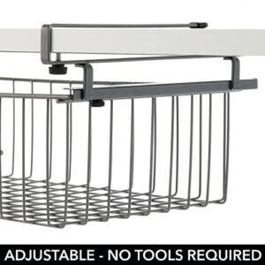 mDesign Large Metal Wire Hanging Pullout Drawer Basket - Sliding Under Shelf Storage Organizer - Attaches to Shelving - Easy Install - 4 Pack - Graphite Gray