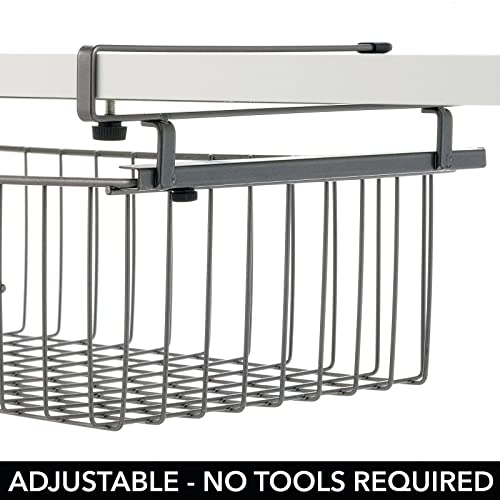 mDesign Large Metal Wire Hanging Pullout Drawer Basket - Sliding Under Shelf Storage Organizer - Attaches to Shelving - Easy Install - 4 Pack - Graphite Gray