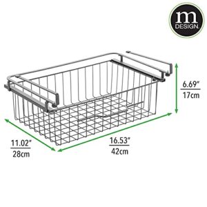 mDesign Large Metal Wire Hanging Pullout Drawer Basket - Sliding Under Shelf Storage Organizer - Attaches to Shelving - Easy Install - 4 Pack - Graphite Gray