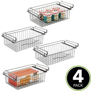 mDesign Large Metal Wire Hanging Pullout Drawer Basket - Sliding Under Shelf Storage Organizer - Attaches to Shelving - Easy Install - 4 Pack - Graphite Gray