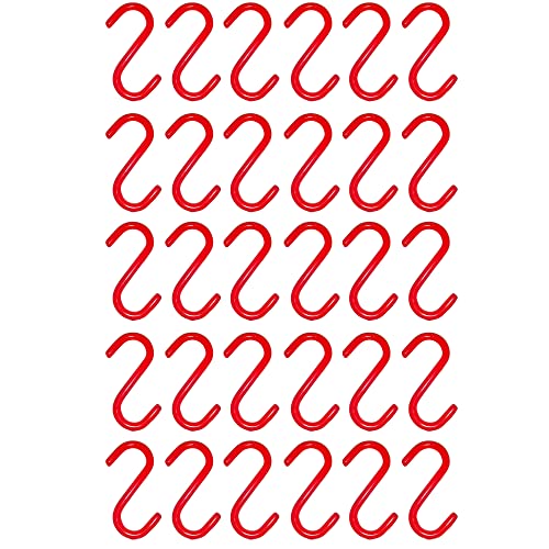 Wideskall 30 Pieces 3" inch Red Vinyl Coated S Shaped Hooks for Hanging Kitchen Rack