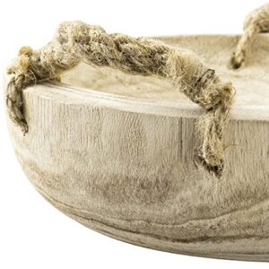 MyGift 9.6 inch Handmade Natural Paulownia Wood Fruit Bowl with Rope Handles, Decorative Round Serving Bowl Tabletop Home Décor