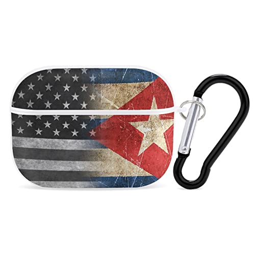 Vintage Black Ameriacn Cuban Flag Print Apple AirPods Pro Hard Case Protective Charging Cover with Keychain for Men Women