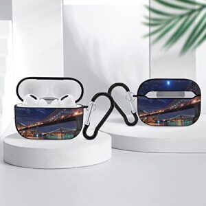 New York Brooklyn Bridge Moon Print Apple AirPods Pro Hard Case Protective Charging Cover with Keychain for Men Women