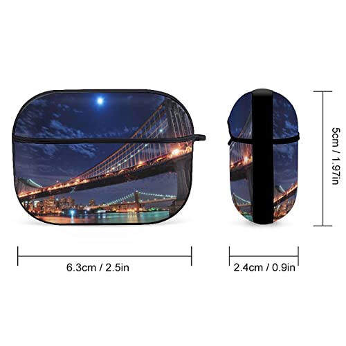 New York Brooklyn Bridge Moon Print Apple AirPods Pro Hard Case Protective Charging Cover with Keychain for Men Women