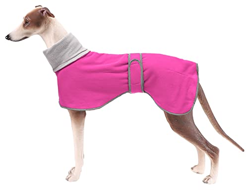 Dog Coats with Reflective Bar, Dog Winter Coat Soft Polyester Fleece, Adjustable Band - Dog Winter Jacket for Greyhounds, Lurchers and Whippets - Pink - XS