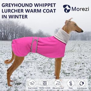 Dog Coats with Reflective Bar, Dog Winter Coat Soft Polyester Fleece, Adjustable Band - Dog Winter Jacket for Greyhounds, Lurchers and Whippets - Pink - XS